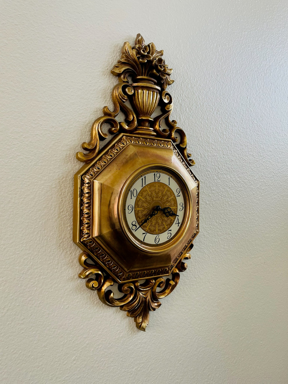 Syroco Gilt Decorated Floral Rococo Style Monumental Composit Wall Clo ...