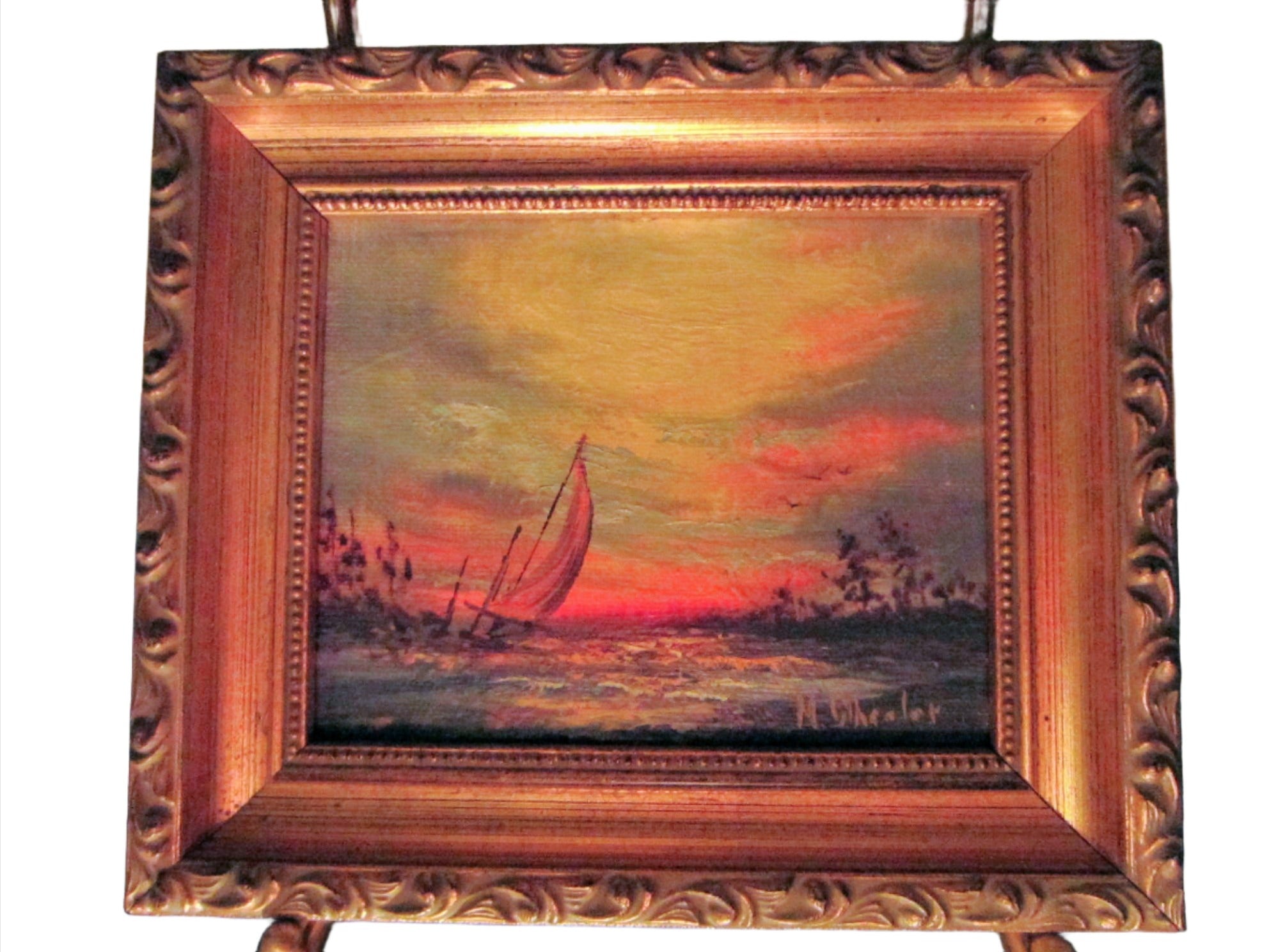 Sunset At The Sea Signed H Wheeler Oil On Canvas Board – Designer ...