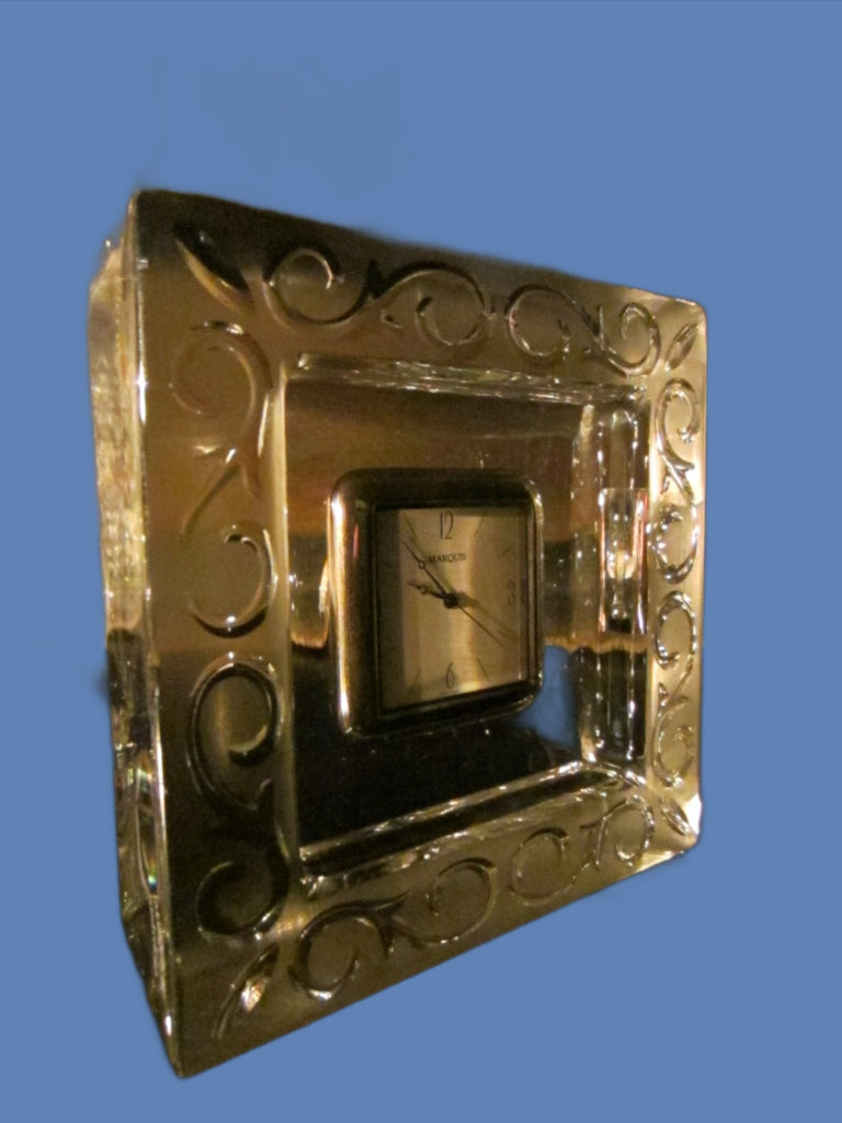Waterford Marquise Germany Crystal Square Desk Clock Floral Design ...