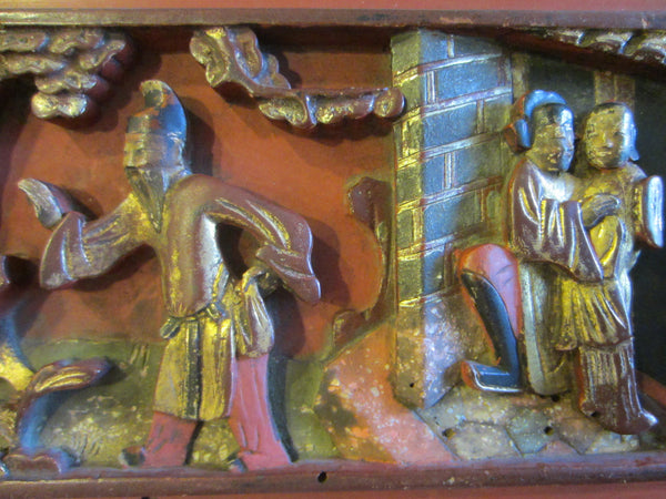 Chinese Story Teller Red Plaque Hand Carved Figurative Majolica Panel ...