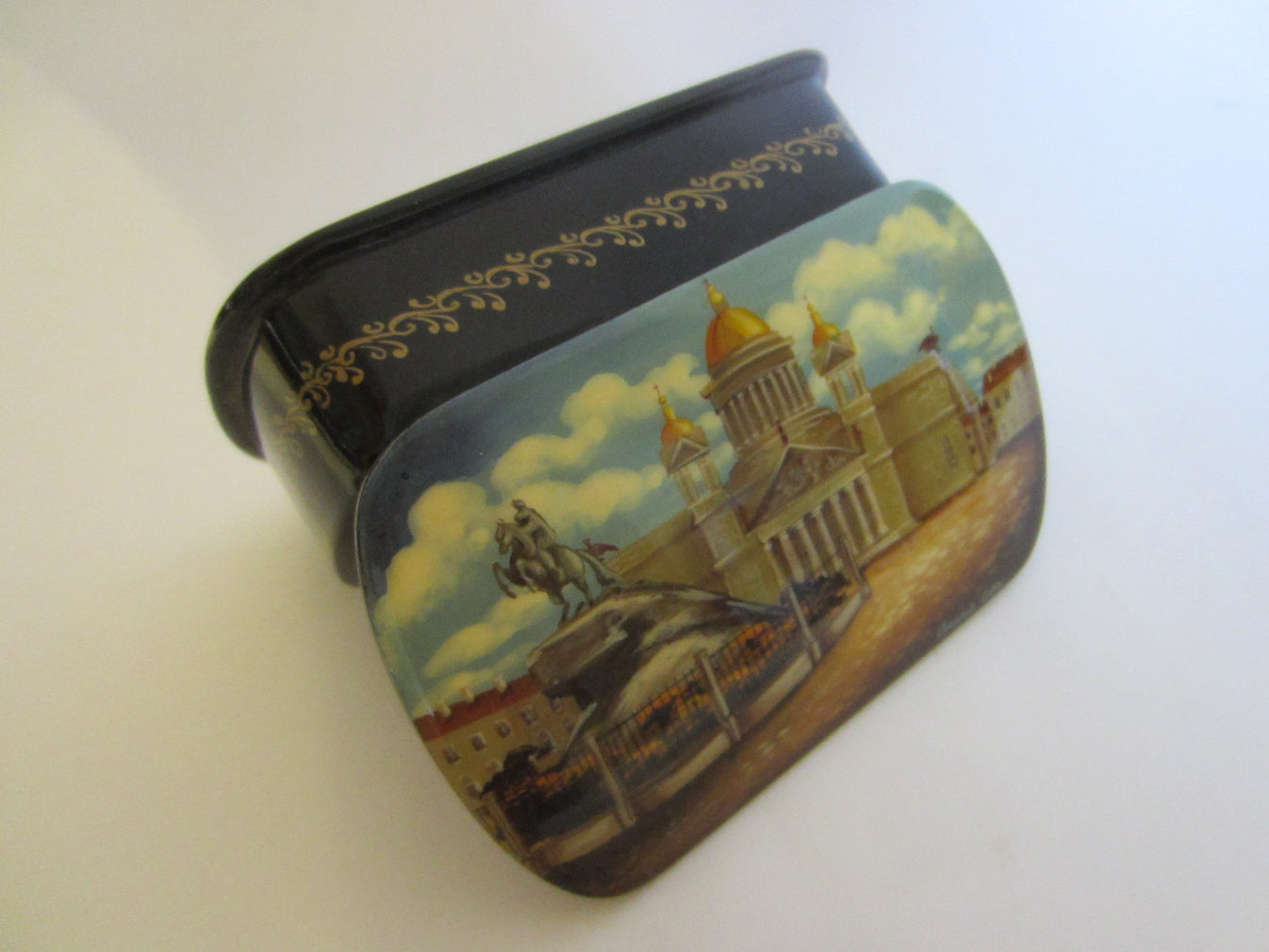 Russian Box Signed Black Lacquered Hand Painted Castle Scene – Designer ...