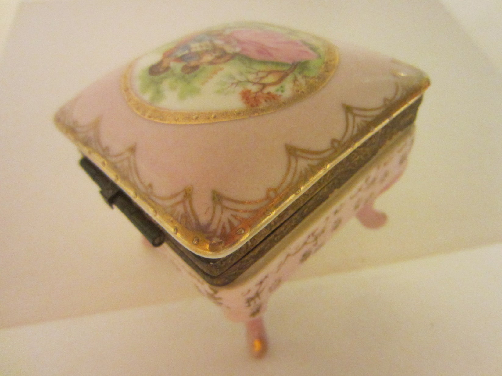 Royal Vienna Pink Porcelain Bronze Jewelry Box On Stand Hand Decorated ...