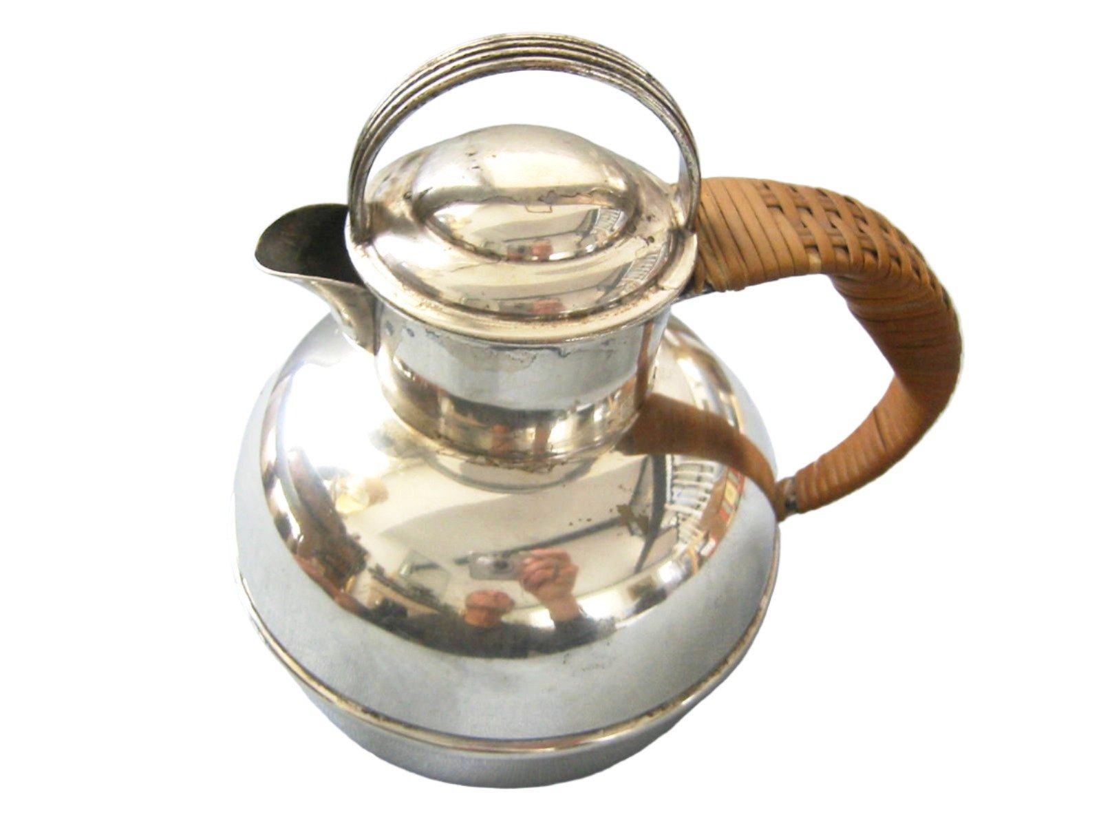 Art Deco Silver Teapot Wicker Handle Etched Hallmarks – Designer Unique ...