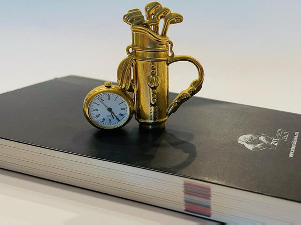 Miniature Golf Clock White Dial Brass Quartz – Designer Unique Finds