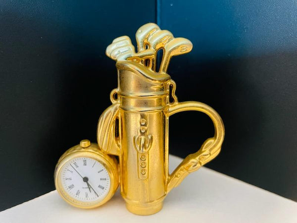 Miniature Golf Clock White Dial Brass Quartz – Designer Unique Finds