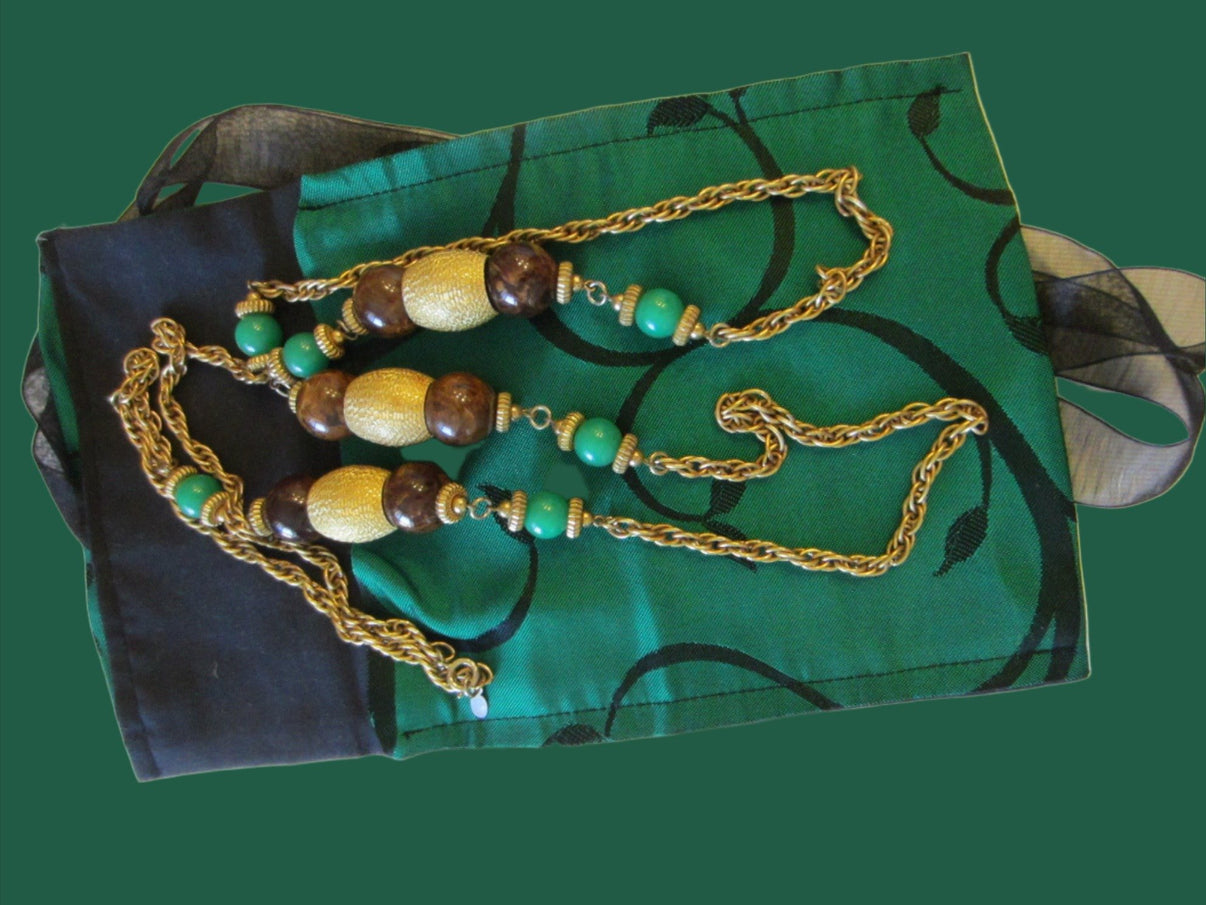 Cadoro Gold Green Beads Chain Mid Century Signed Necklace – Designer ...