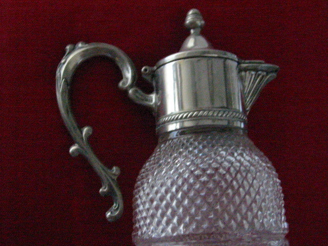 Silver Plated Diamond Cut Glass Water Pitcher Apothecary Decanter ...