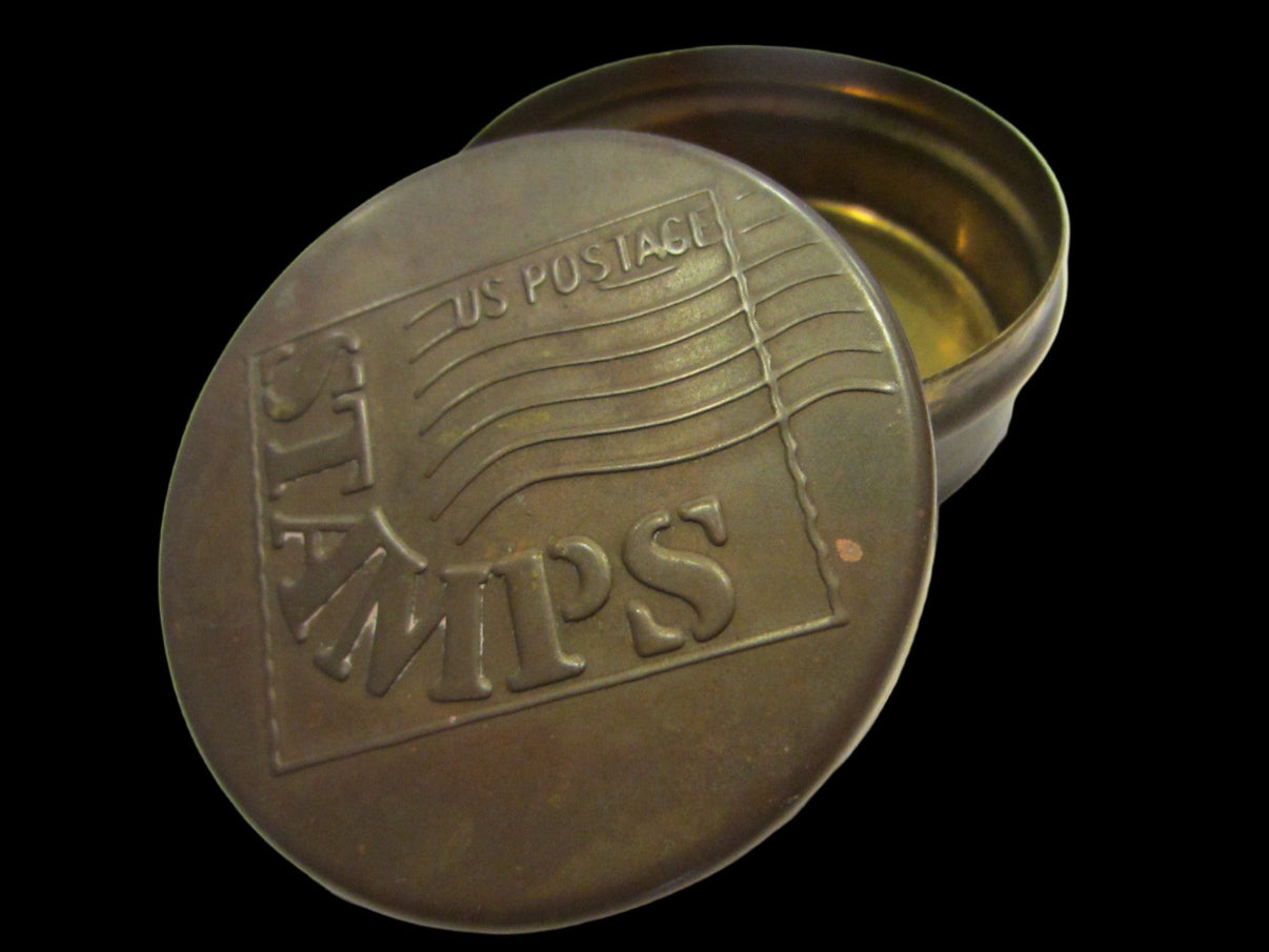 Brass Miniature Signature Trinket Box US Postage Stamps American Flag ...