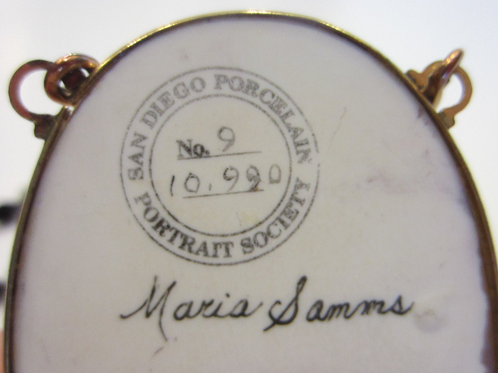 San Diego Porcelain Society Maria Samms Gold Frame Portrait Pendant ...