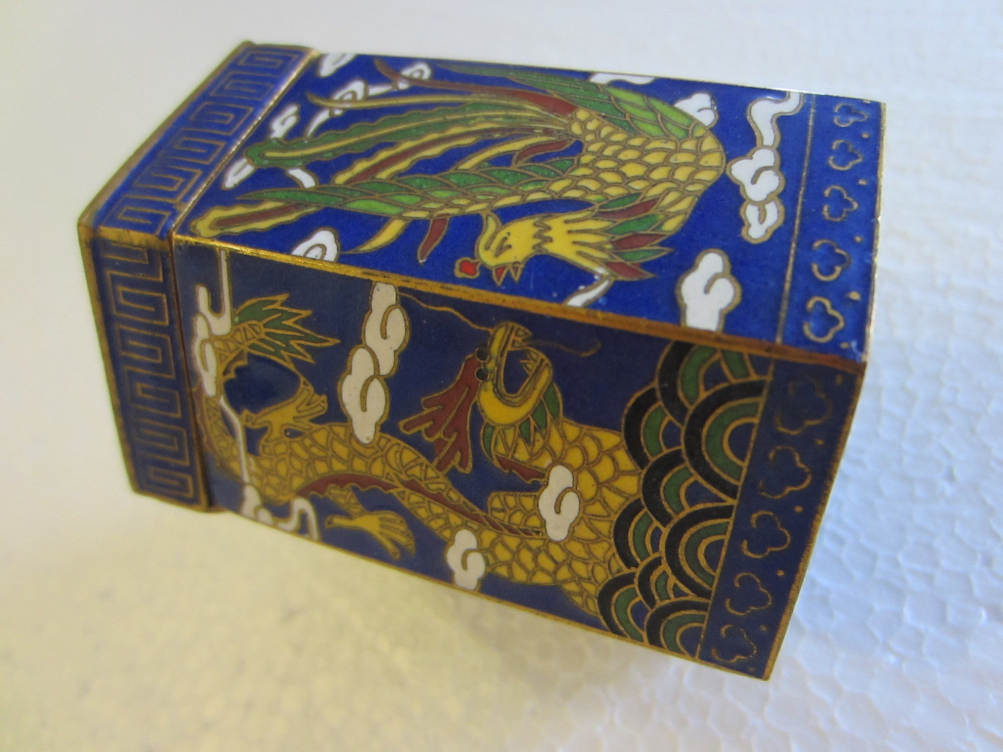 Miniature Cloisonne Bronze Dragon Ware Hexagon Box Yellow Phoenix ...