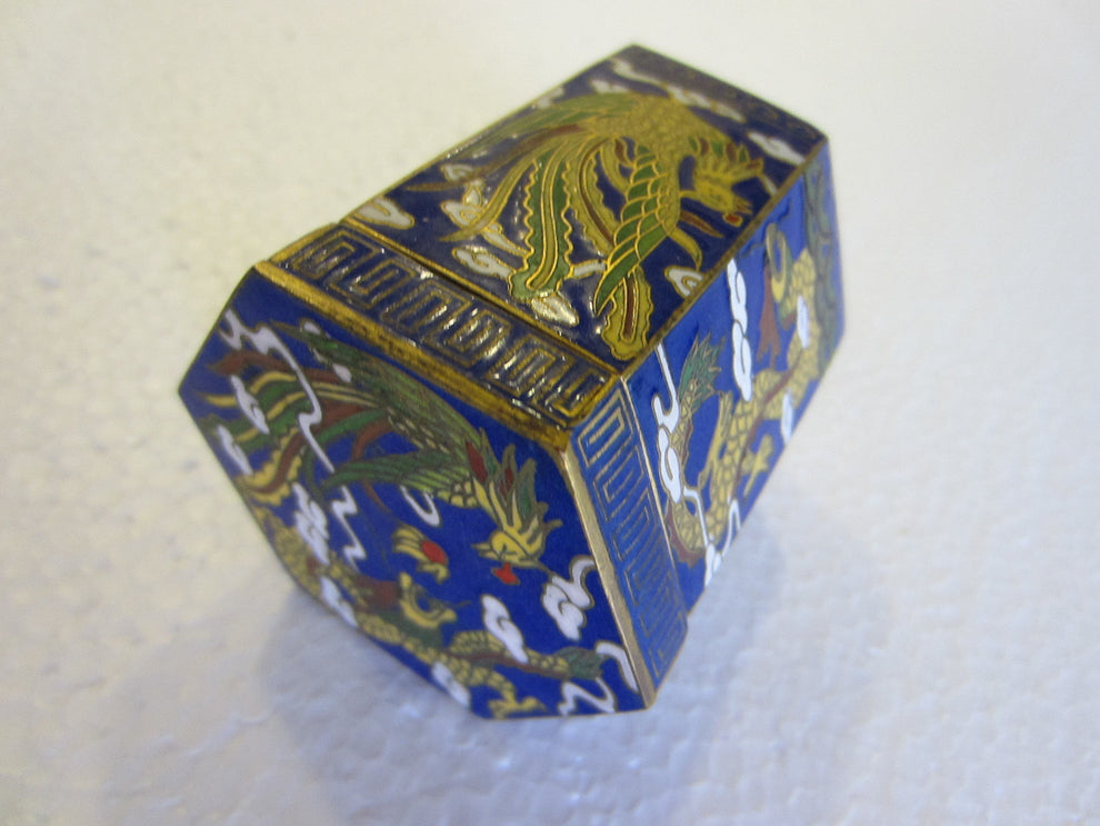 Miniature Cloisonne Bronze Dragon Ware Hexagon Box Yellow Phoenix ...