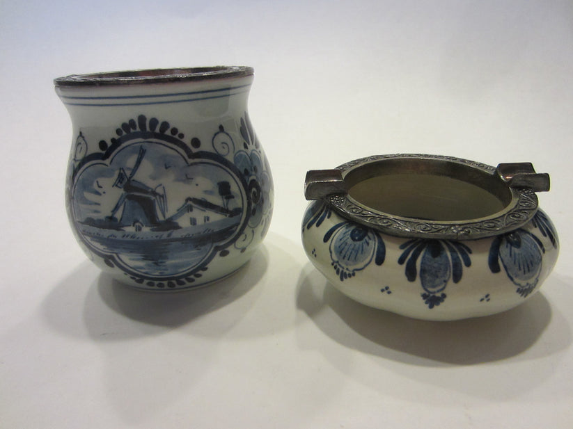 Elesva Delft Hand Painted Made In Holland Dutch Windmill Ashtray Set ...