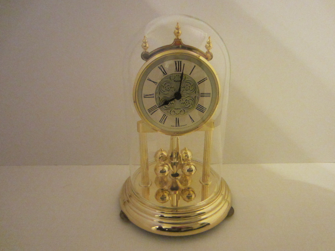 Kundo West Germany Anniversary Mantle Clock Glass Dome Brass Pendulum ...