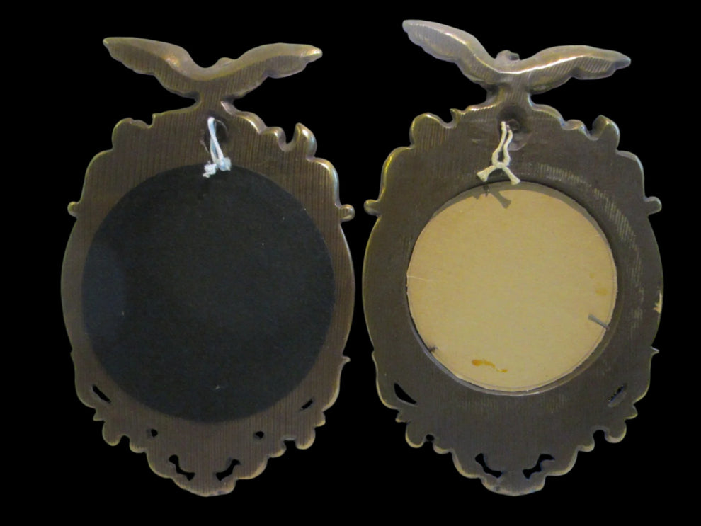 A Pair of Colonial Antiqued Eagle Crest Mid Century Convex Mirrors ...