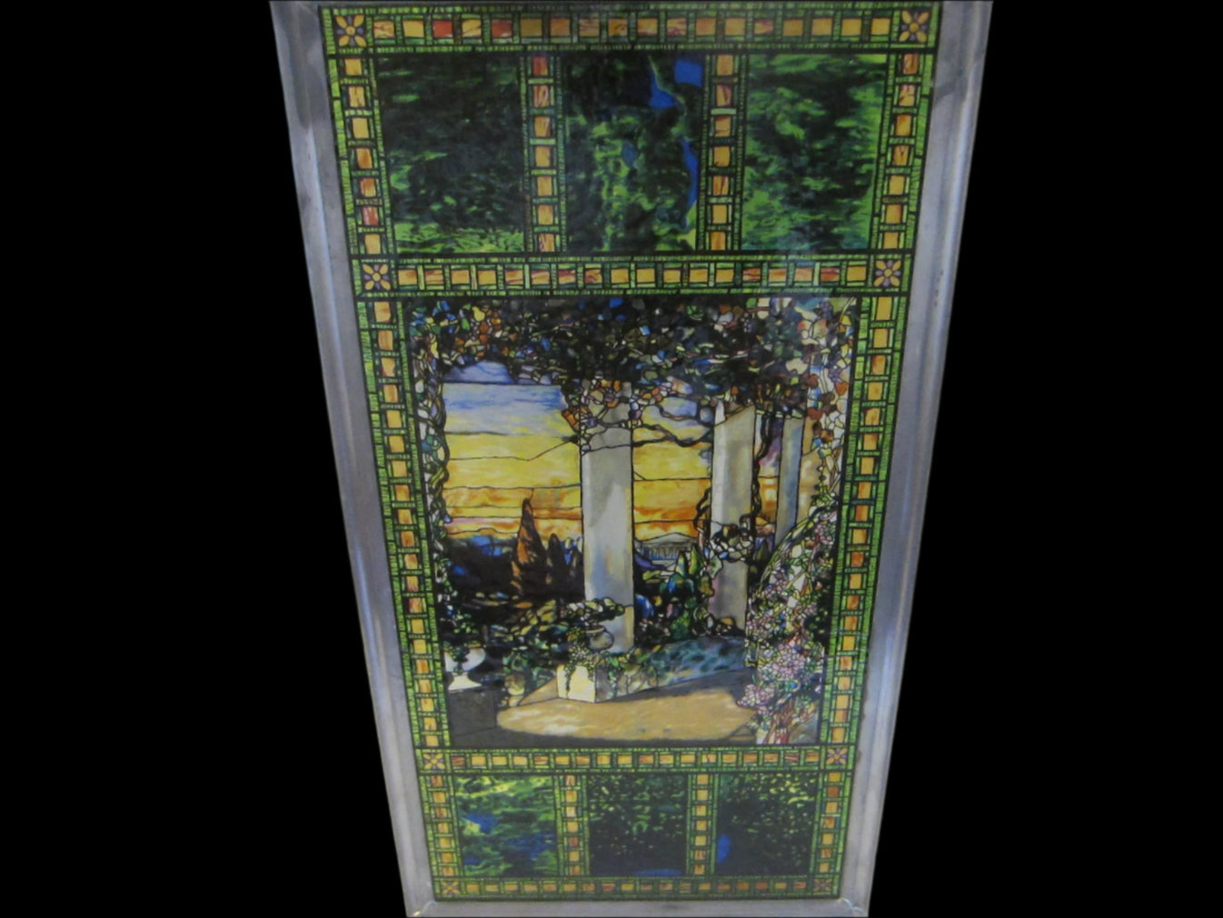 Impressionist Stained Glass Window Floral Columns Panoramic Garden Vie ...