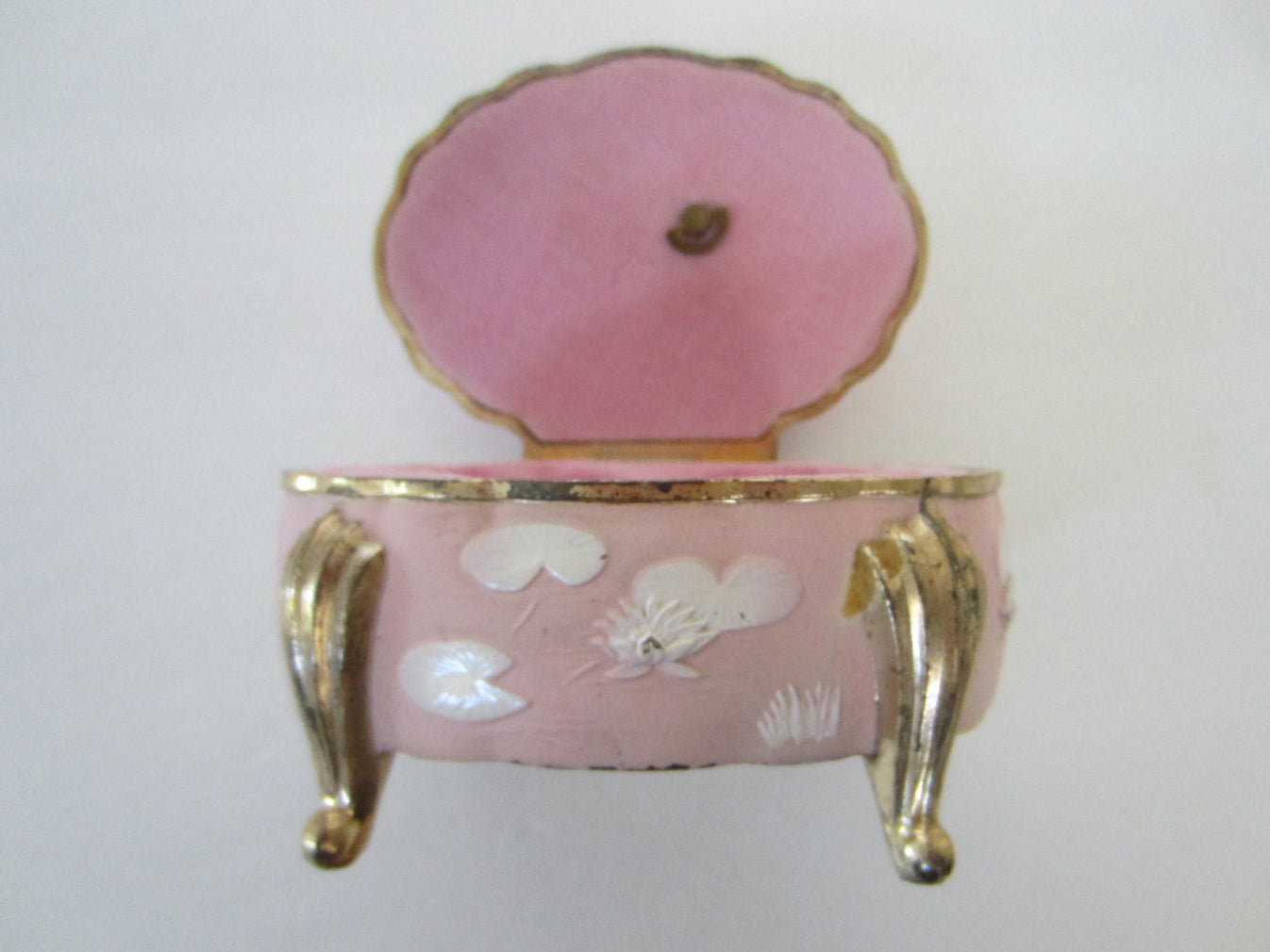 Sankyo Japan Pink Oval White Swans Lilies Musical Jewelry Box ...