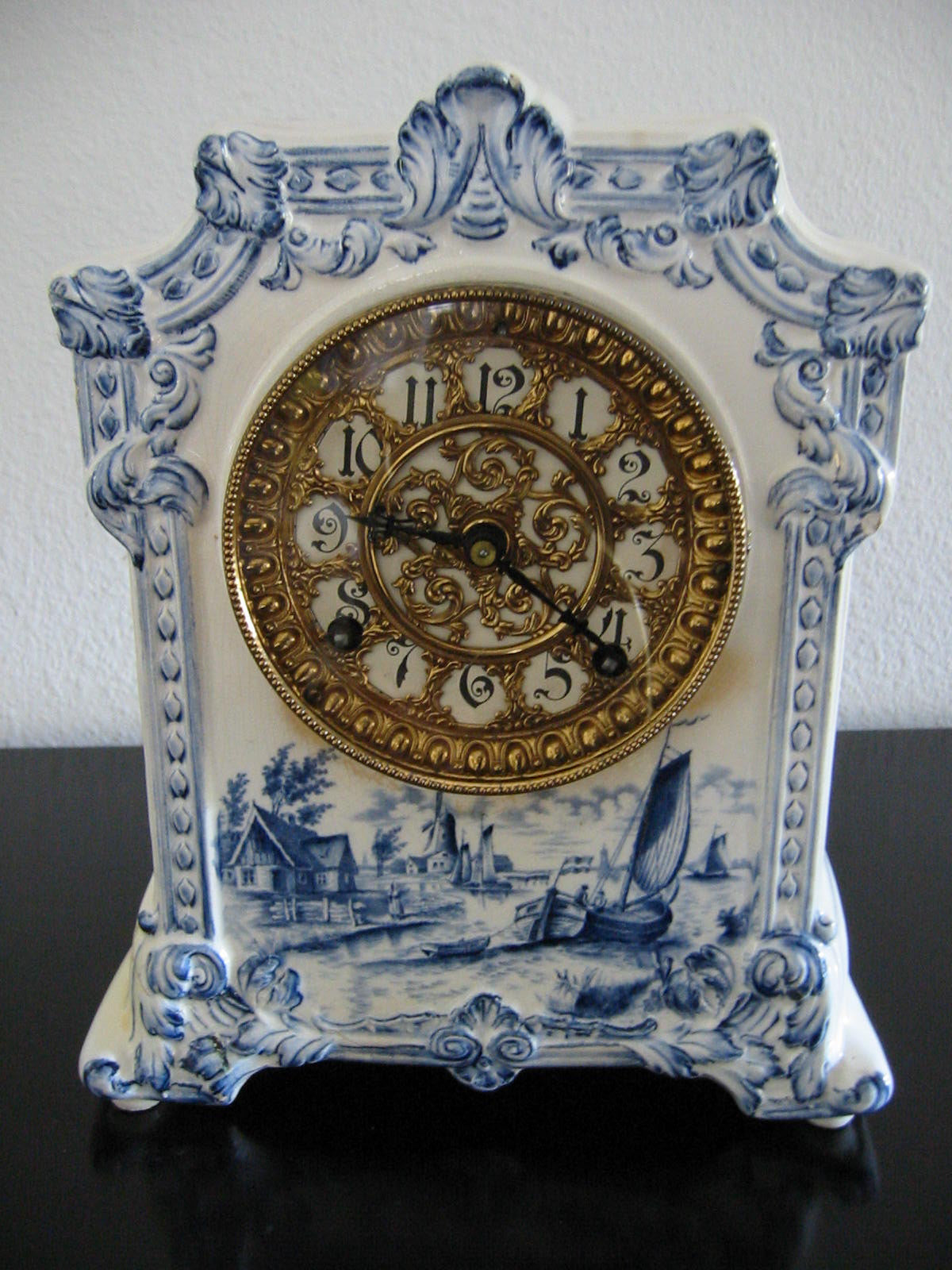 Royal Bonn Blue Dutch Windmill Key Winding Antique Ansonia Mantle Cloc ...