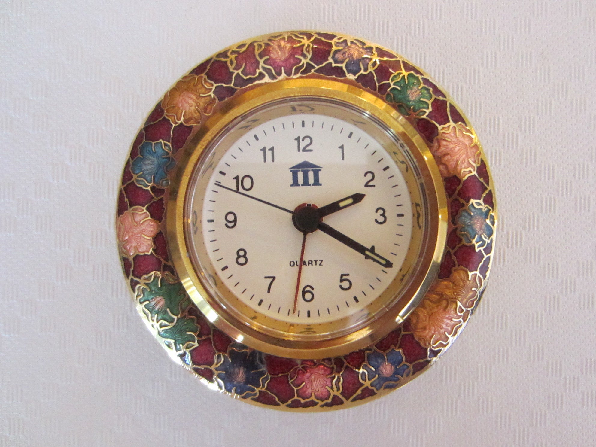 Chinese Desk Clock Modern Cloisonne Floral Over Brass – Designer Unique ...