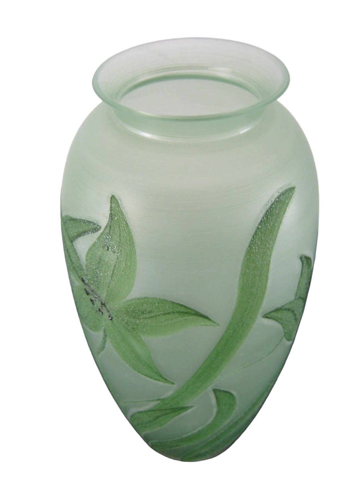 Green Translucent Glass Baluster Vase Hand Decorated Applied Velvety F ...