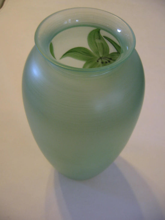 Green Translucent Glass Baluster Vase Hand Decorated Applied Velvety F ...