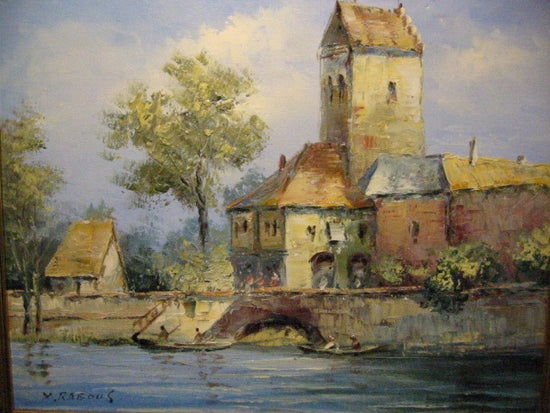 Xavier Rabous Impressionist Houseboat Fisherman Signed Oil on Canvas ...