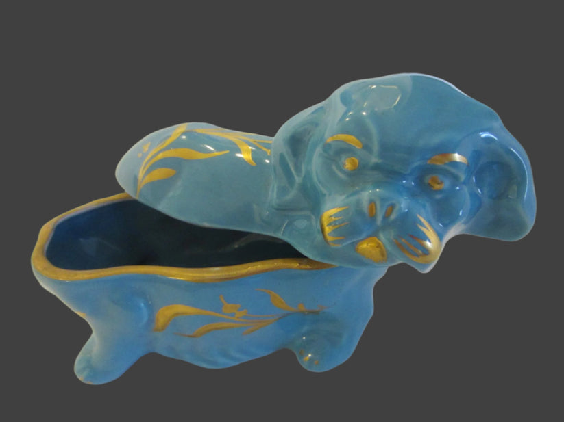 Papillon Blue Porcelain Lidded Dog Container Signifies Limoges France ...