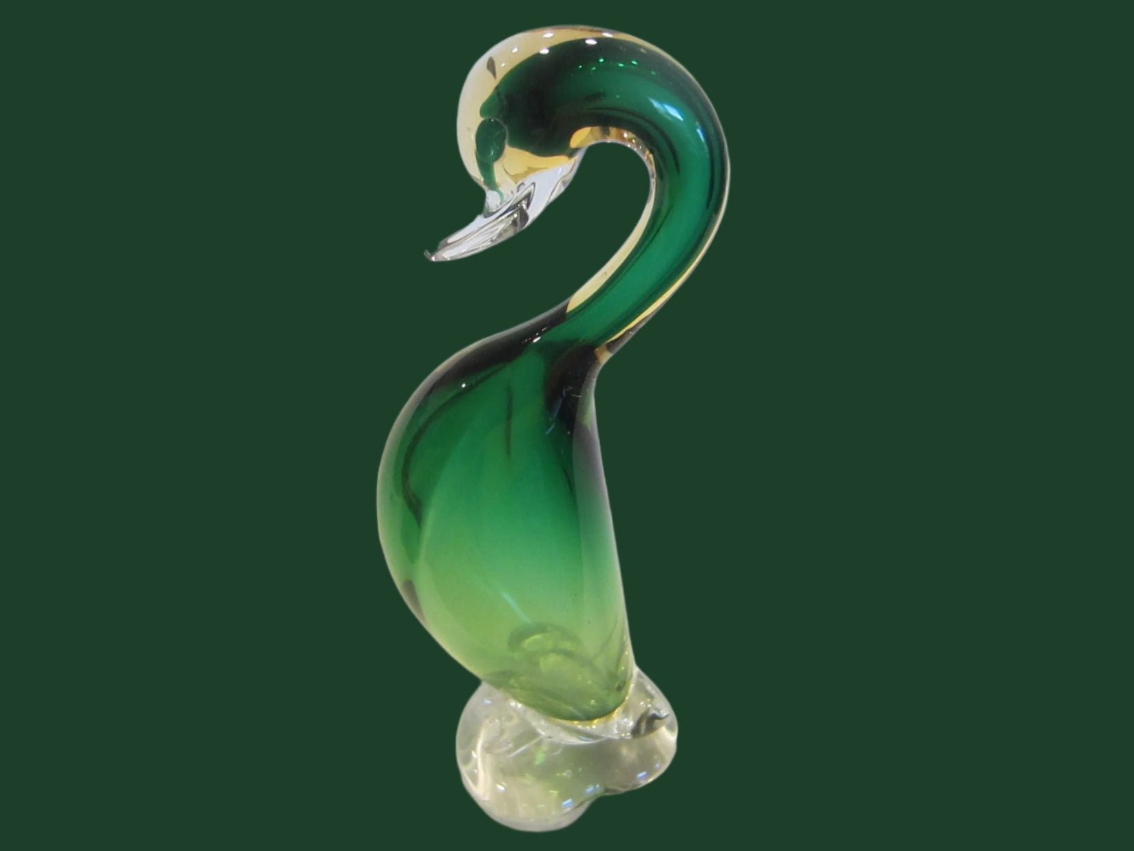 Murano Glass Green Goose On Clear Stand Stressed Bubbles Statue ...
