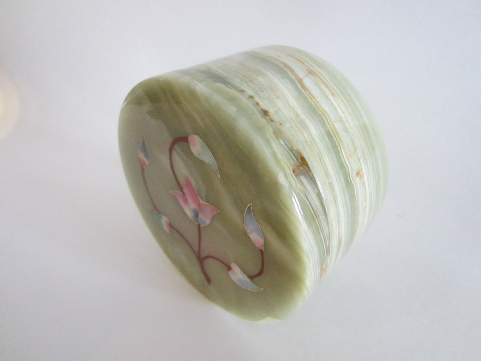 Pietre Dure Inlaid Flowers Decorative Green Round Marble Box – Designer ...