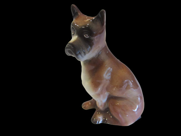 Seated Brown Ceramic Boxer Statue Marked M53 – Designer Unique Finds