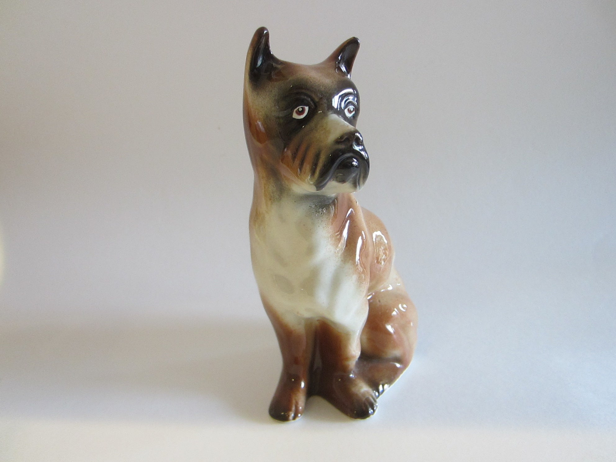 Seated Brown Ceramic Boxer Statue Marked M53 – Designer Unique Finds