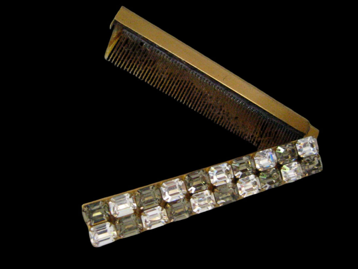 Mid Century Folding Hair Comb Designed Cabochons Glass Gems – Designer ...