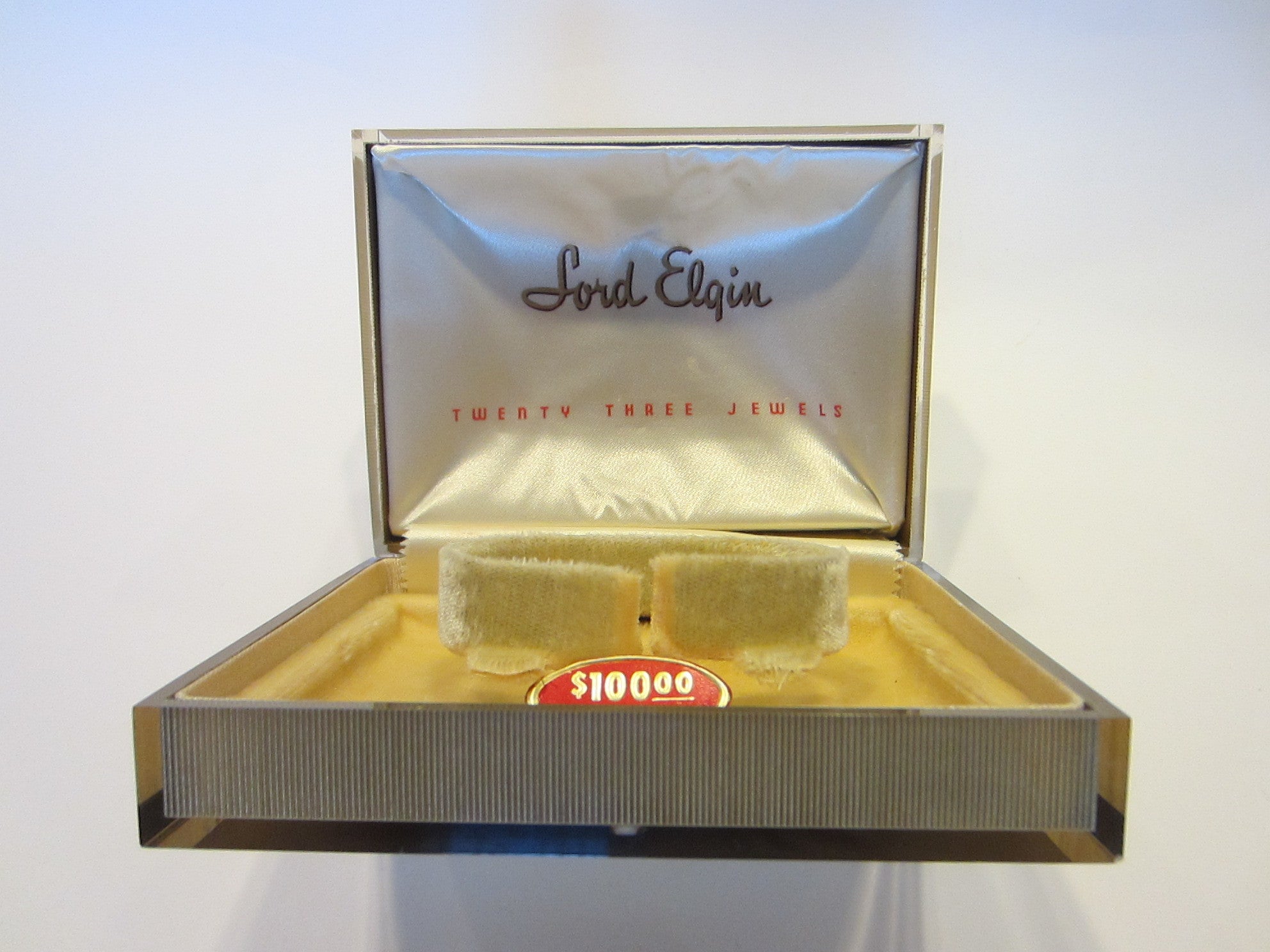 Lord Elgin Mid Century American Acrylic Watch Case Gold Lion Shield ...