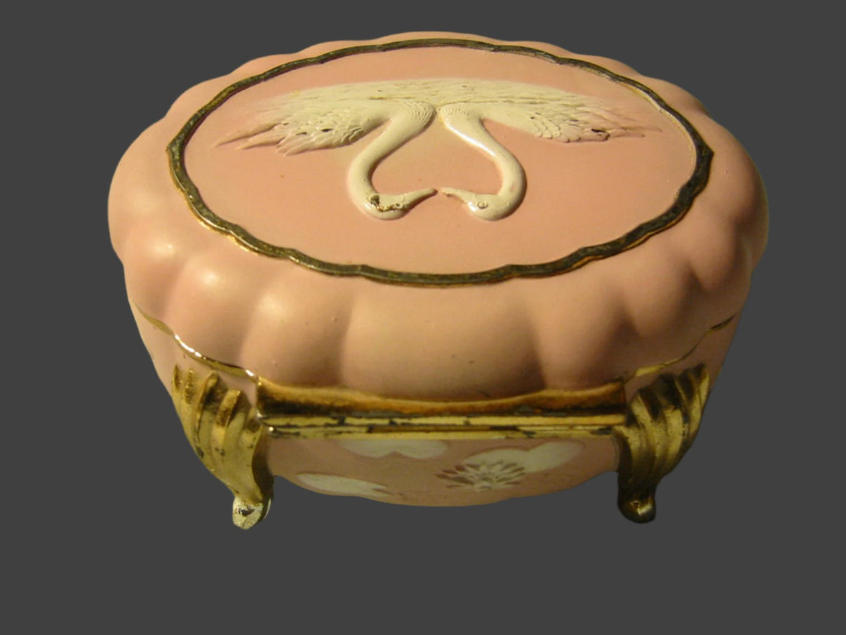 Sankyo Japan Pink Oval White Swans Lilies Musical Jewelry Box ...