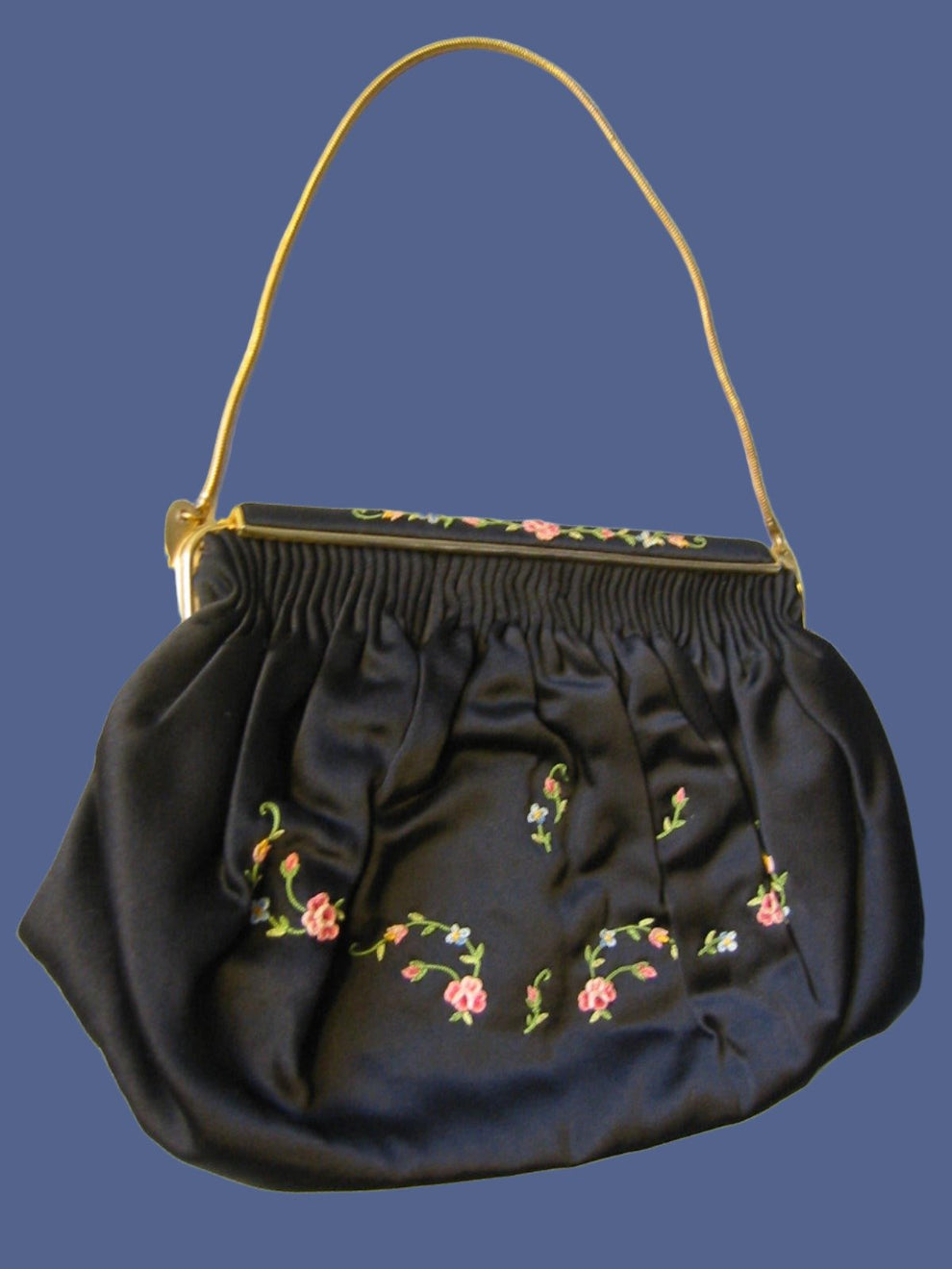 Black Satin Floral Applique Purse Hand Made In Paris France – Designer ...