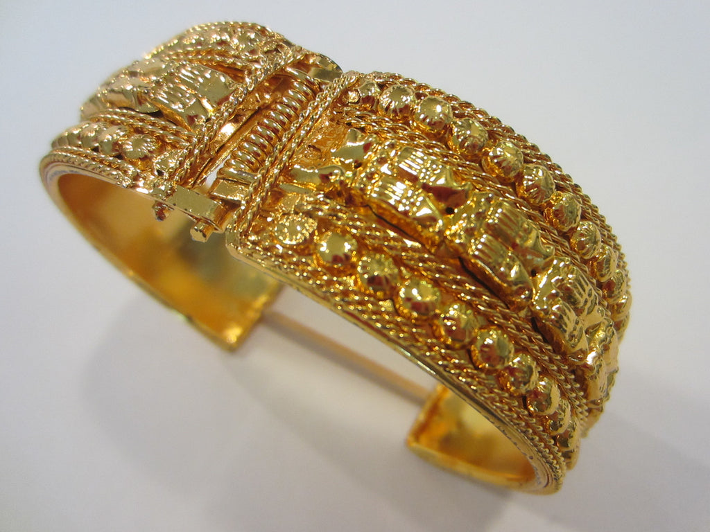 Golden Geometric Hinged Clamp Cuff Bracelet – Designer Unique Finds