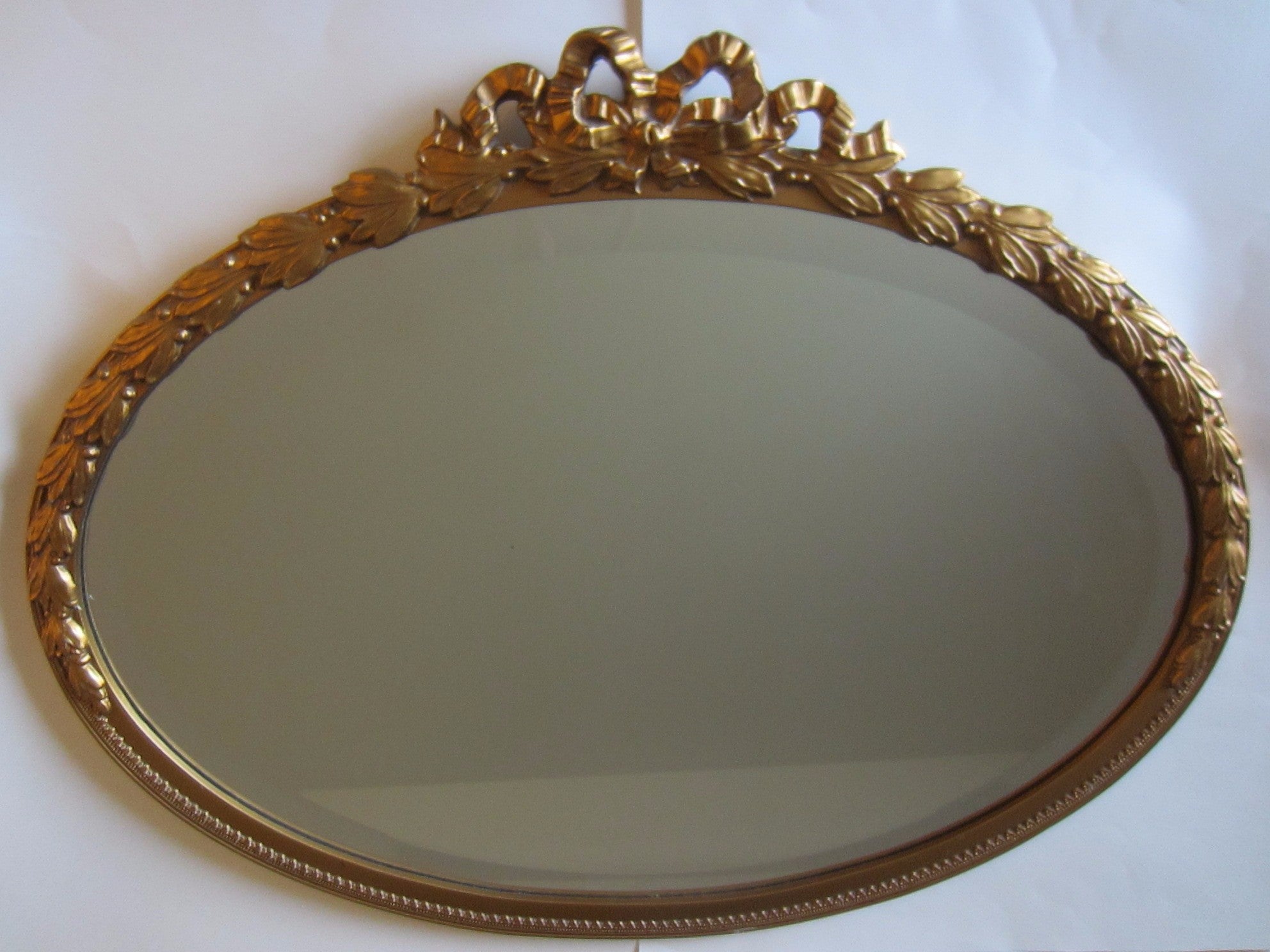 Rococo Style Oval Beveled Gold Mirror Ribbon And Bow Crest – Designer ...