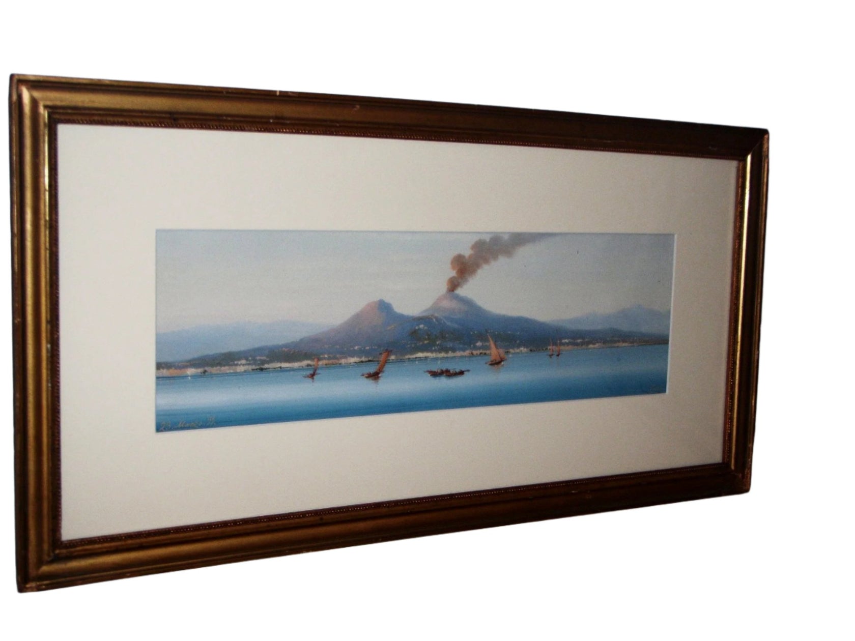 Seascape Signed Corelli Watercolor Gouache Mount Vesuvius Capri Volcan ...