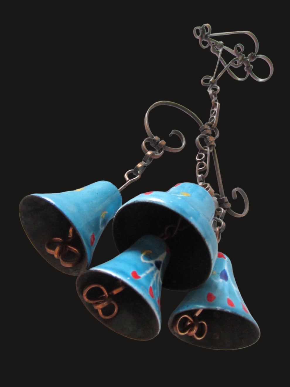 Architectural Blue Enamel Scrolled Metal Hanging Bells – Designer ...