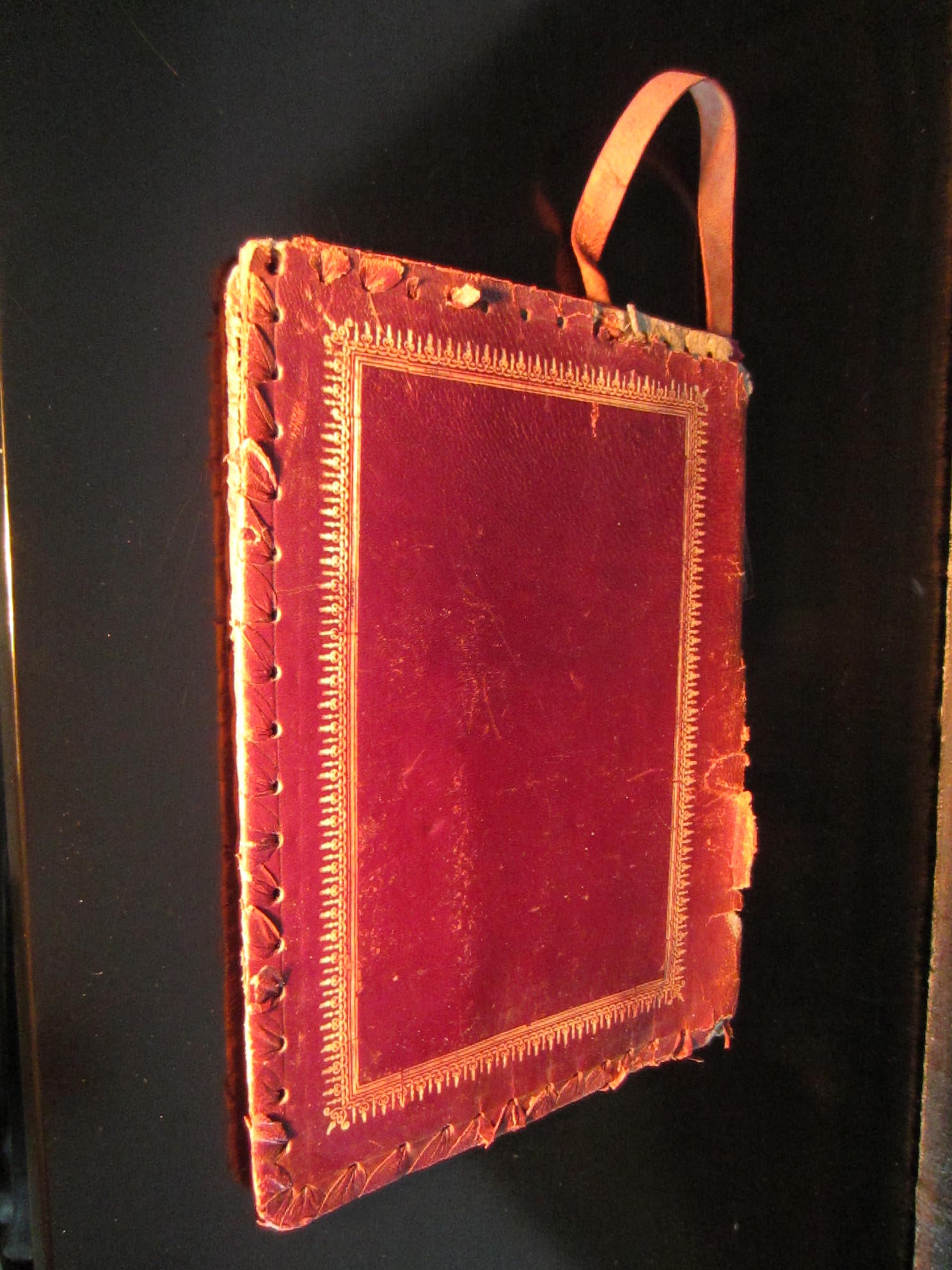 vintage Italian Red Leather Distressed Book Cover Emboss Medallion ...