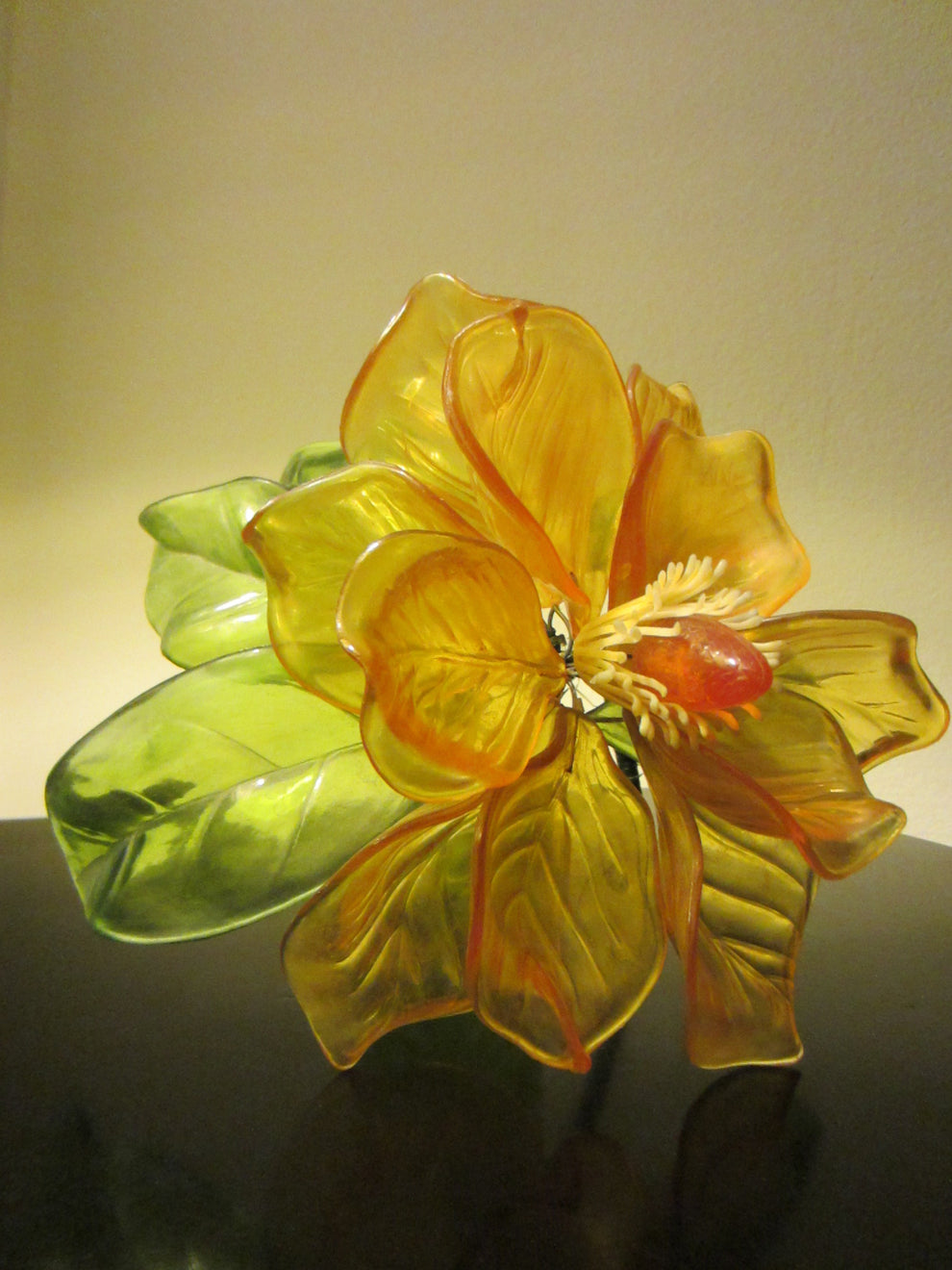 Mid Century Modern Orange Yellow Stemmed Lucite Flower – Designer ...