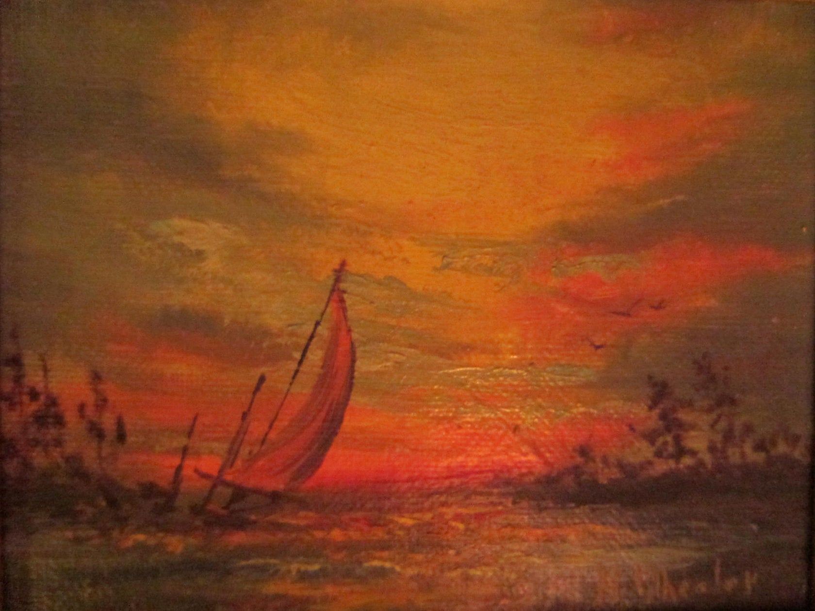 Sunset At The Sea Signed H Wheeler Oil On Canvas Board – Designer ...