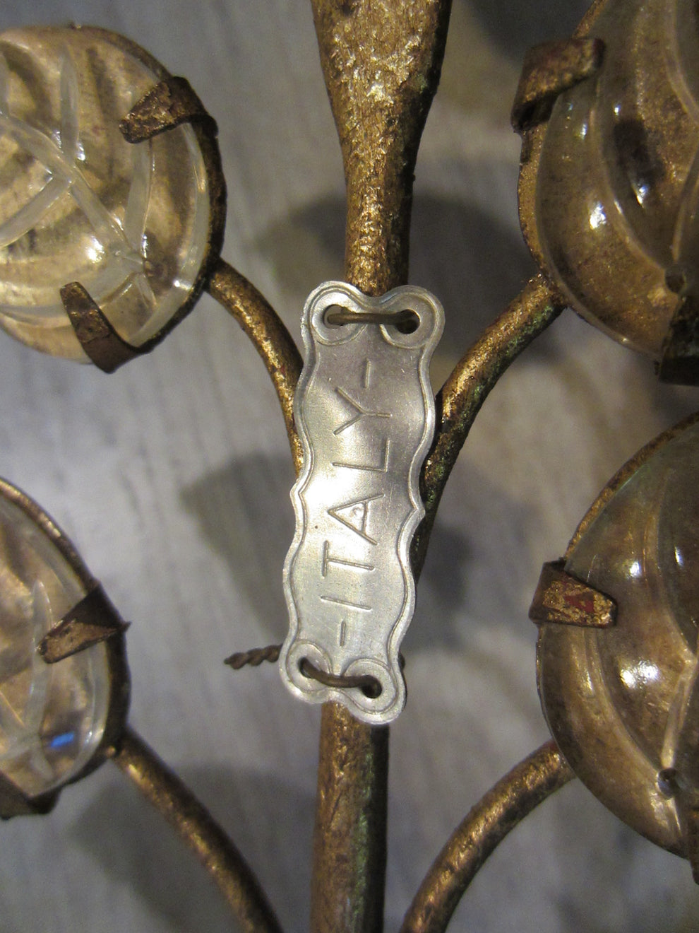 Italian Tole Light Sconce Glass Petals Brass Leaves Wall Art – Designer ...